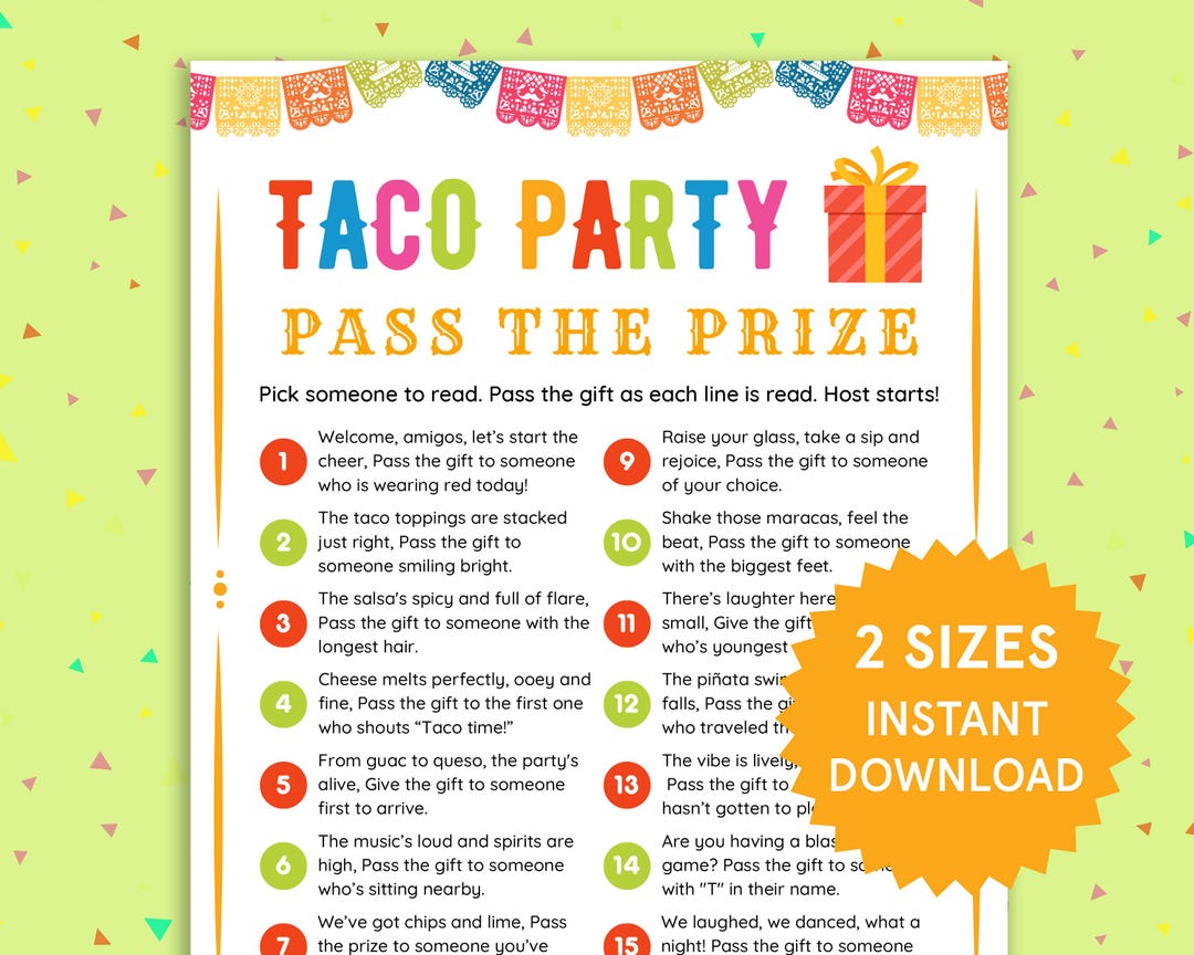 Taco Games Pass the Prize Taco Party Games for Kids Fiesta Family Game ...