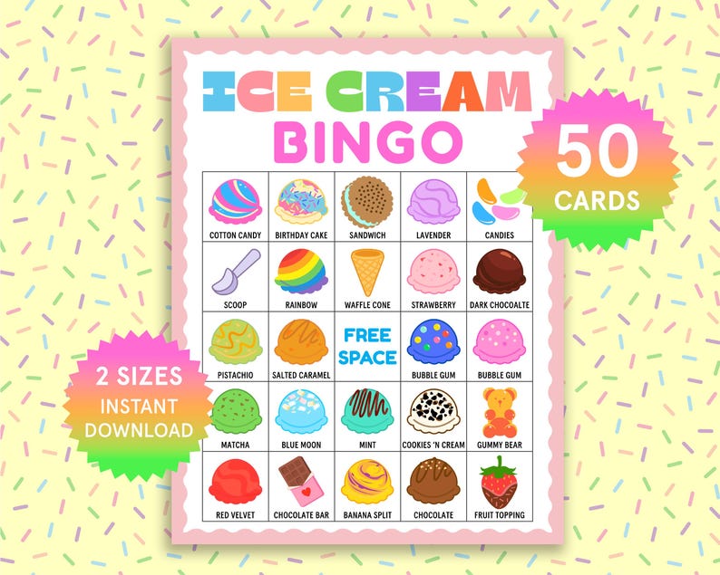 Ice Cream Bingo Cards Ice Cream Games Summer Games Ice Cream Birthday ...