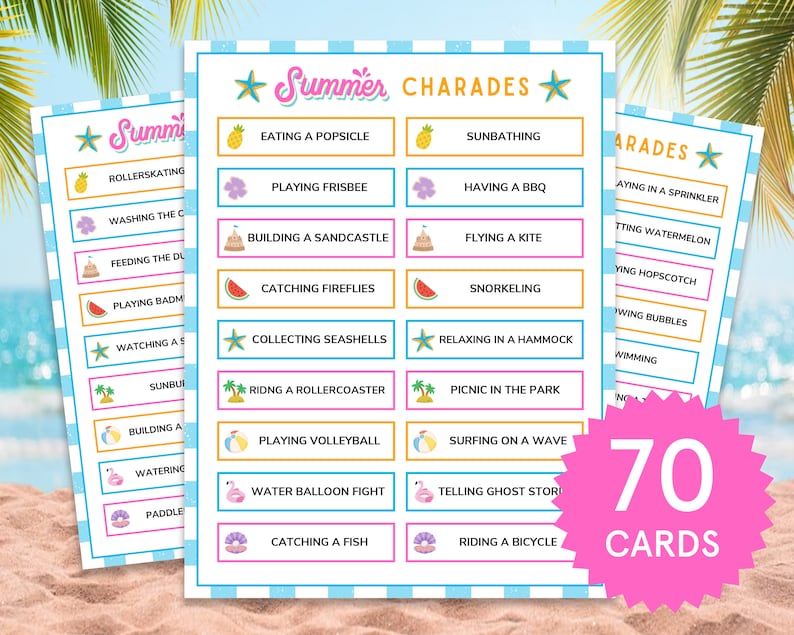 Summer Charades Summer Games Family Summer Activities for Kids, Adult ...