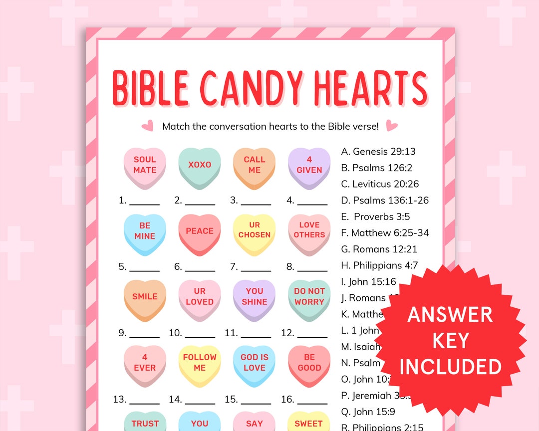 God's Conversation Hearts Bible Match Game Church Valentine Bible Verse ...