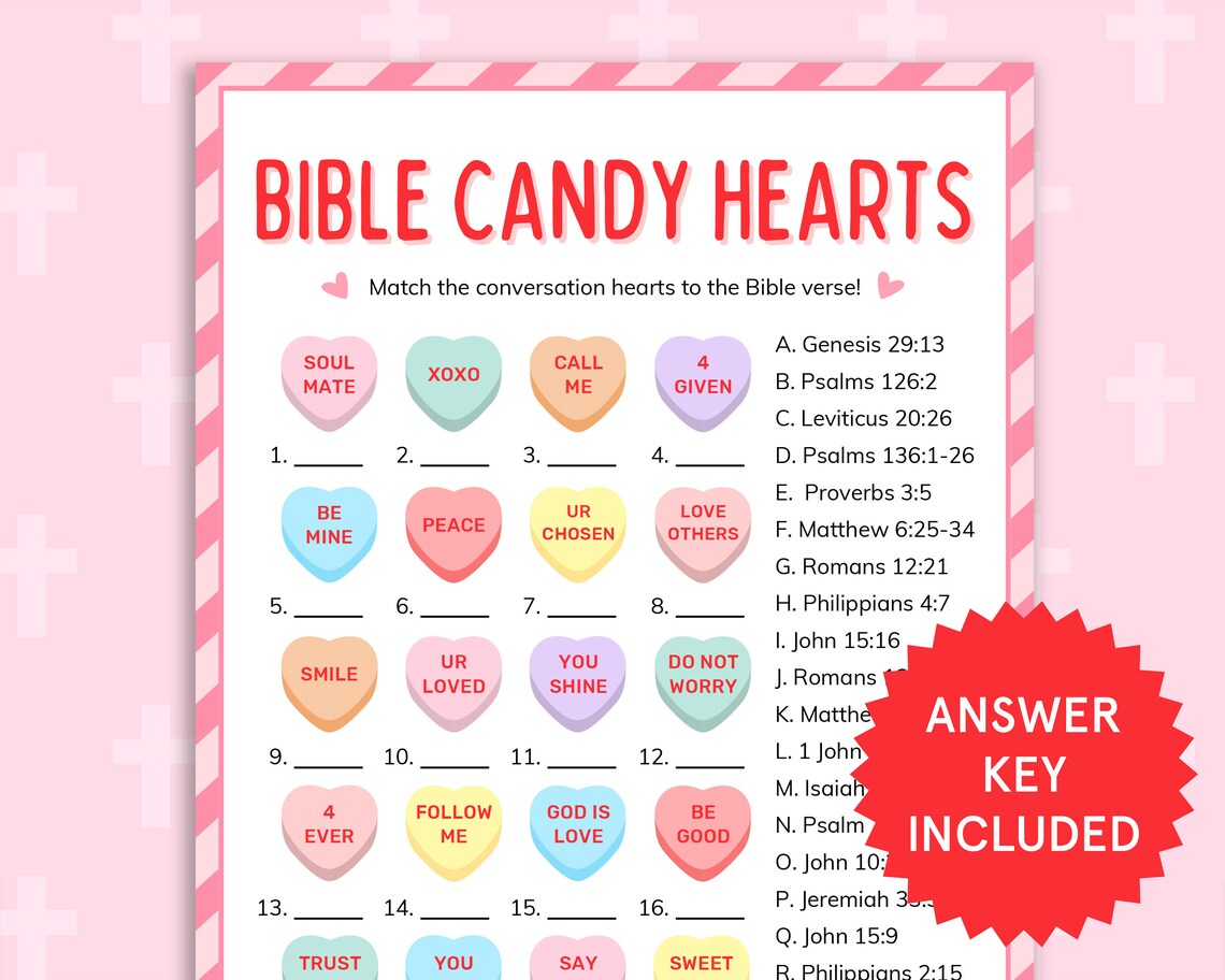 God's Conversation Hearts Bible Match Game Church Valentine Bible Verse ...