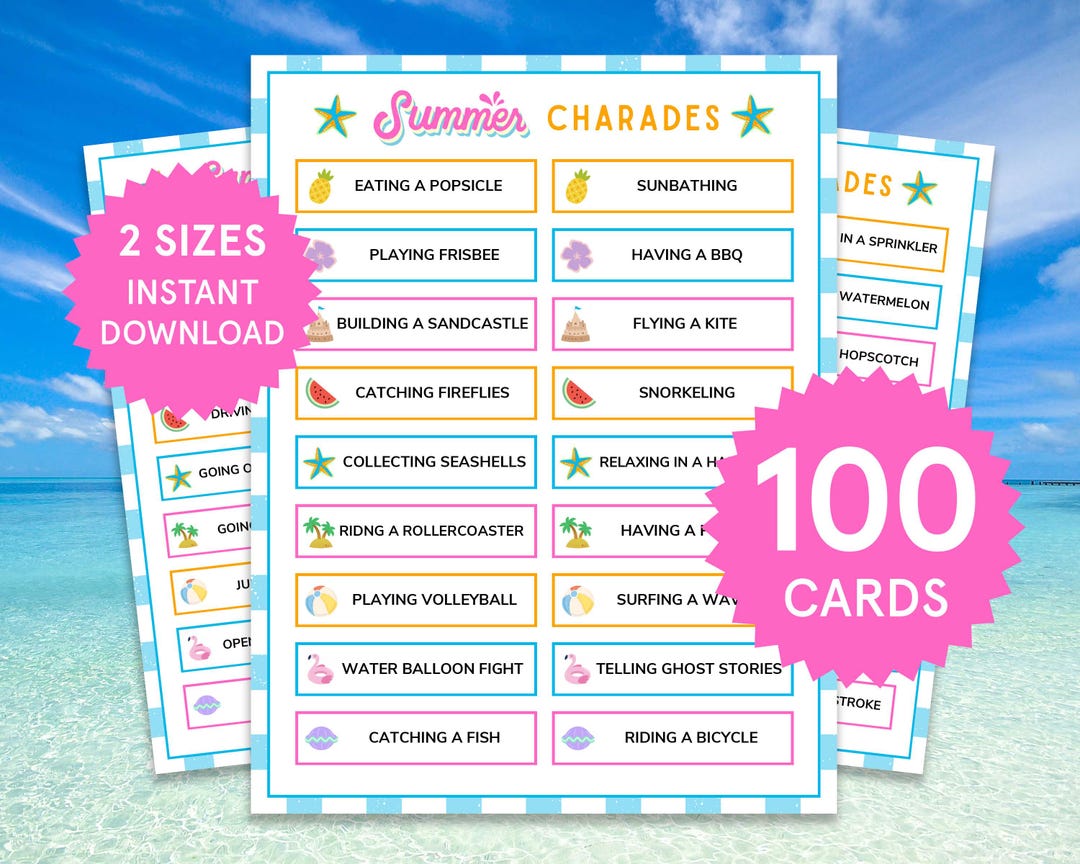 Summer Charades Summer Games Family Summer Activities for Kids, Adult ...