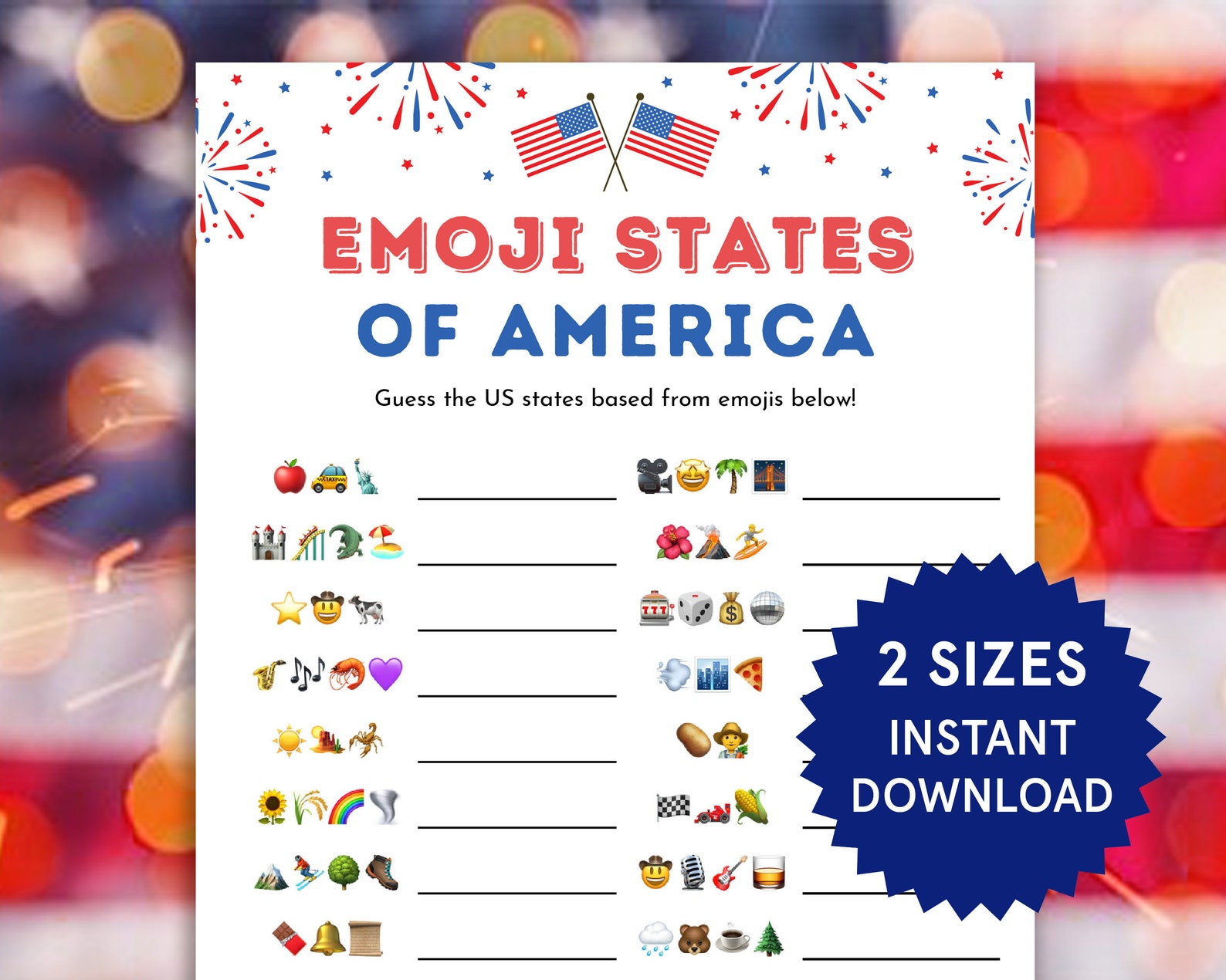 4th of July Game Fourth of July Emoji Pictionary 4th of July Party Game ...