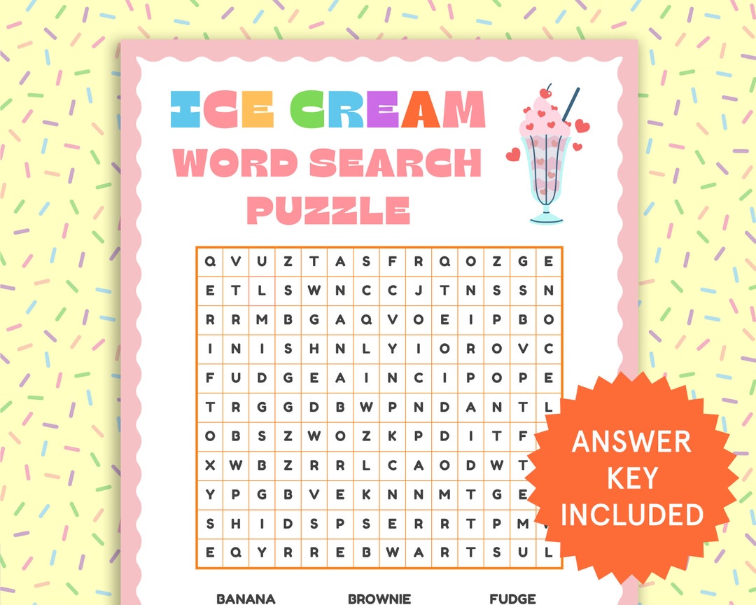 Ice Cream Word Search Puzzle Ice Cream Birthday Summer - Etsy