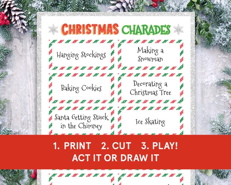 Christmas Charades | Printable Christmas Pictionary Cards | Christmas ...
