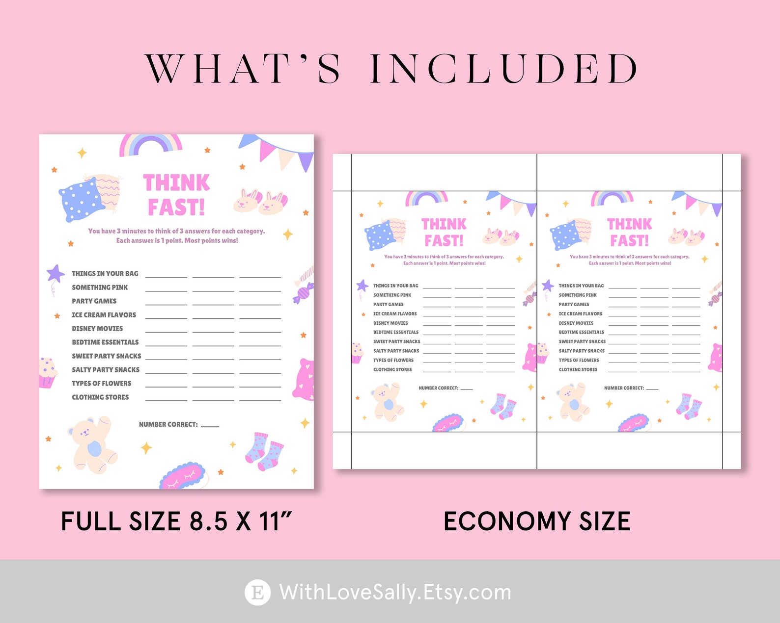 Think Fast Game Teen Slumber Party Games Sleepover Game - Etsy