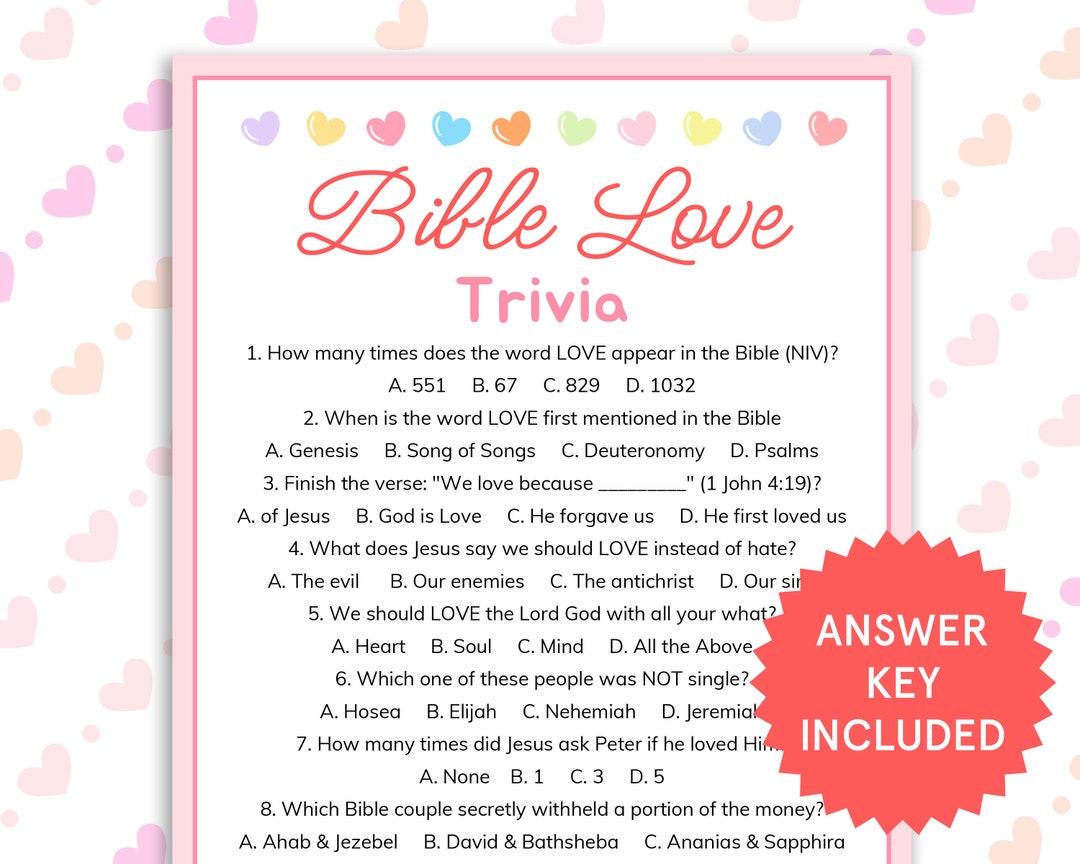 Bible Love Trivia Game Printable Bible Games for Kids, Adults Fun ...