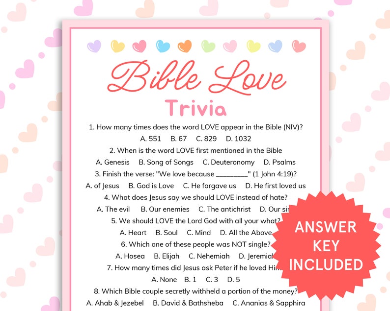 Bible Love Trivia Game Printable Bible Games for Kids, Adults Fun ...
