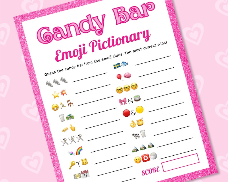 Candy Bar Emoji Pictionary Printable Girls Birthday Party Games for ...