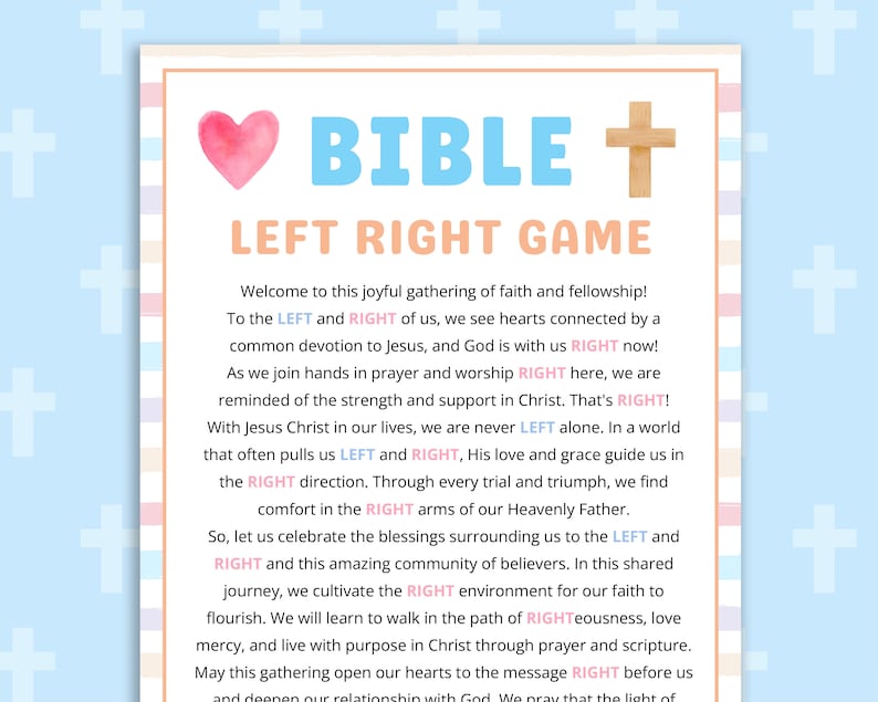 Church Left Right Game Sunday School Bible Study Games Bible Game ...