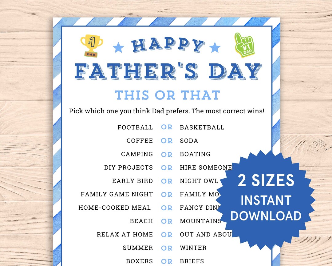 Fathers Day This or That Father's Day Games Fun Fathers Day Activities ...