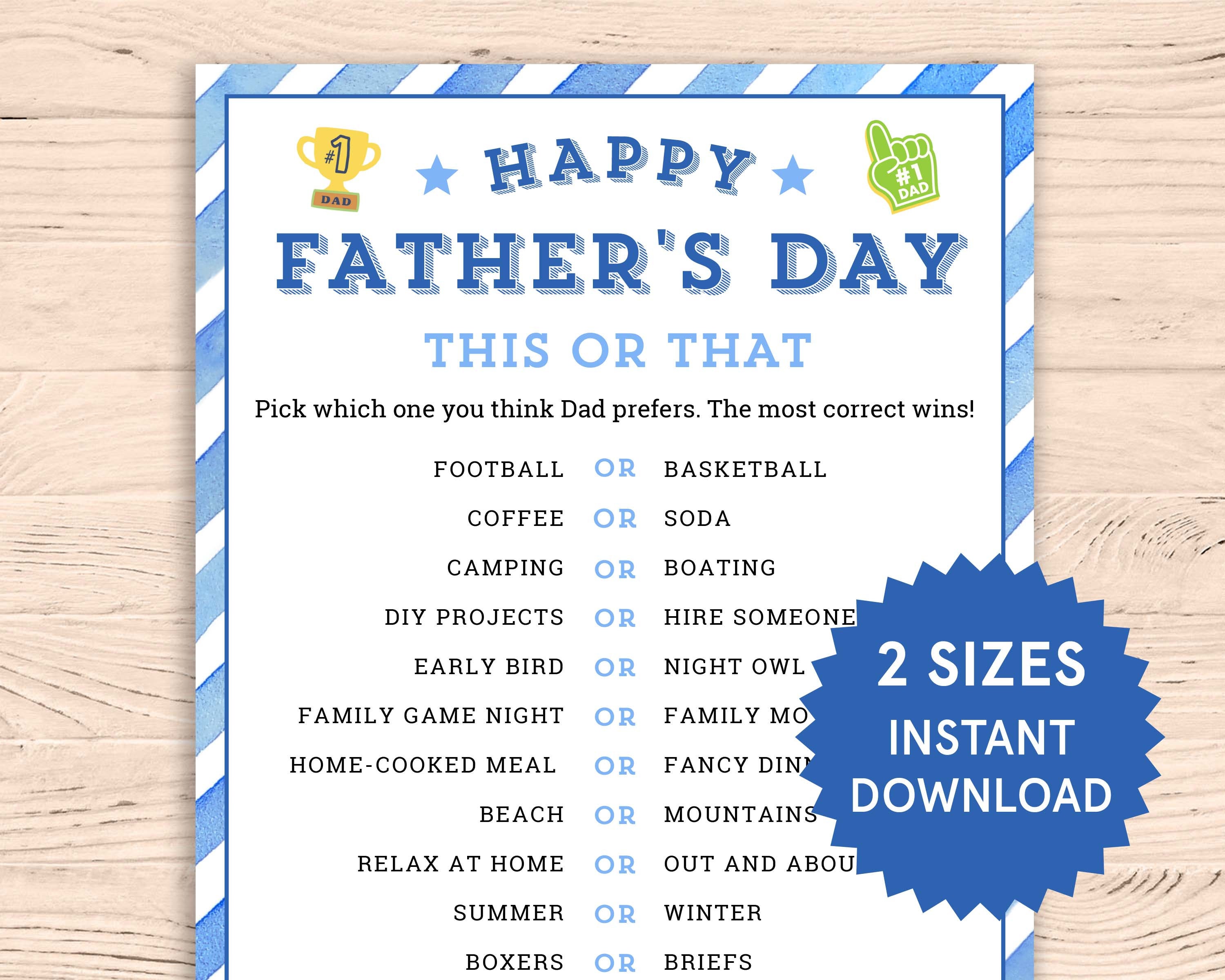 Fathers Day This or That Father's Day Games Fun Fathers Day Activities ...