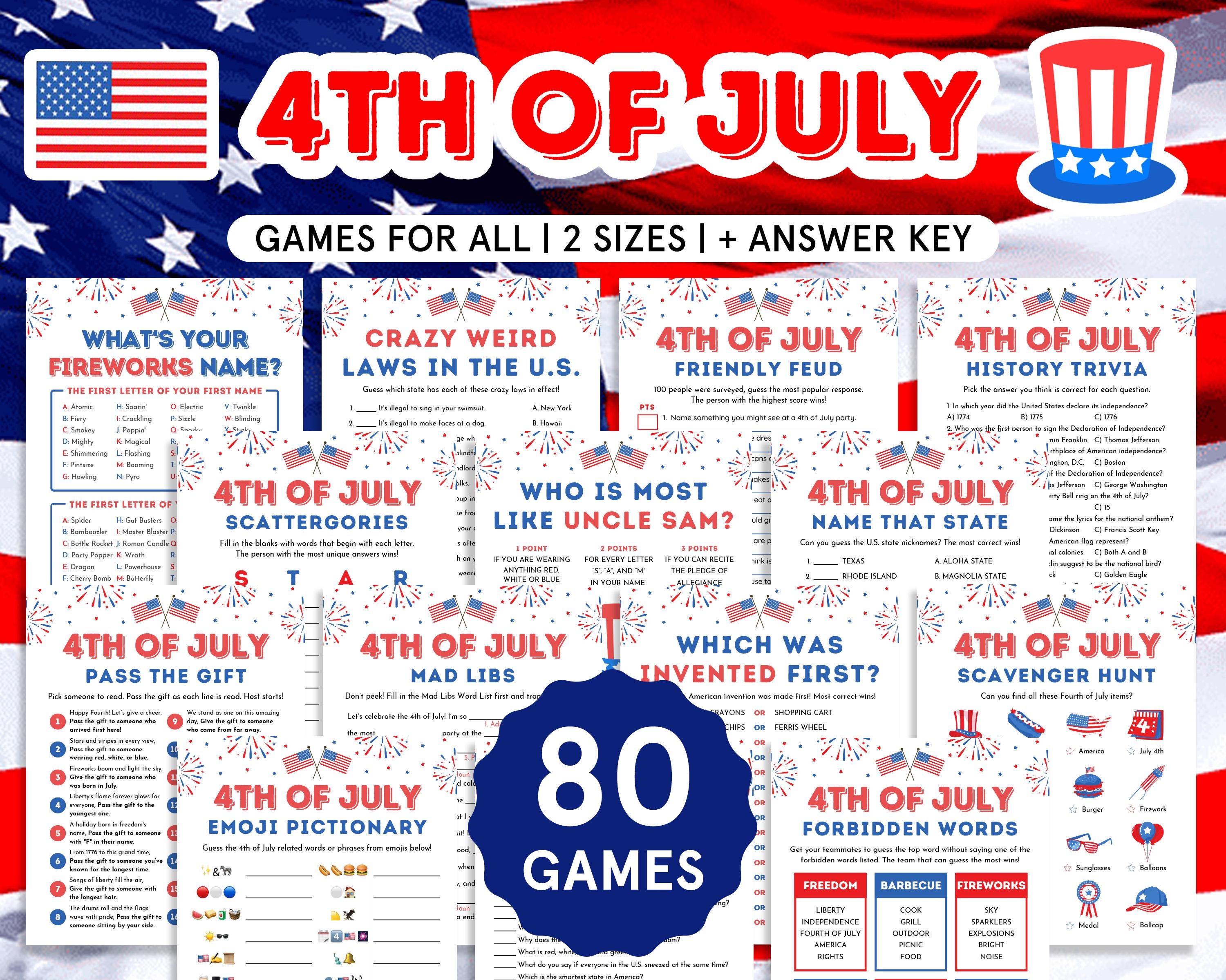 4th of July Games Bundle Fourth of July Party Games 4th of July Family ...