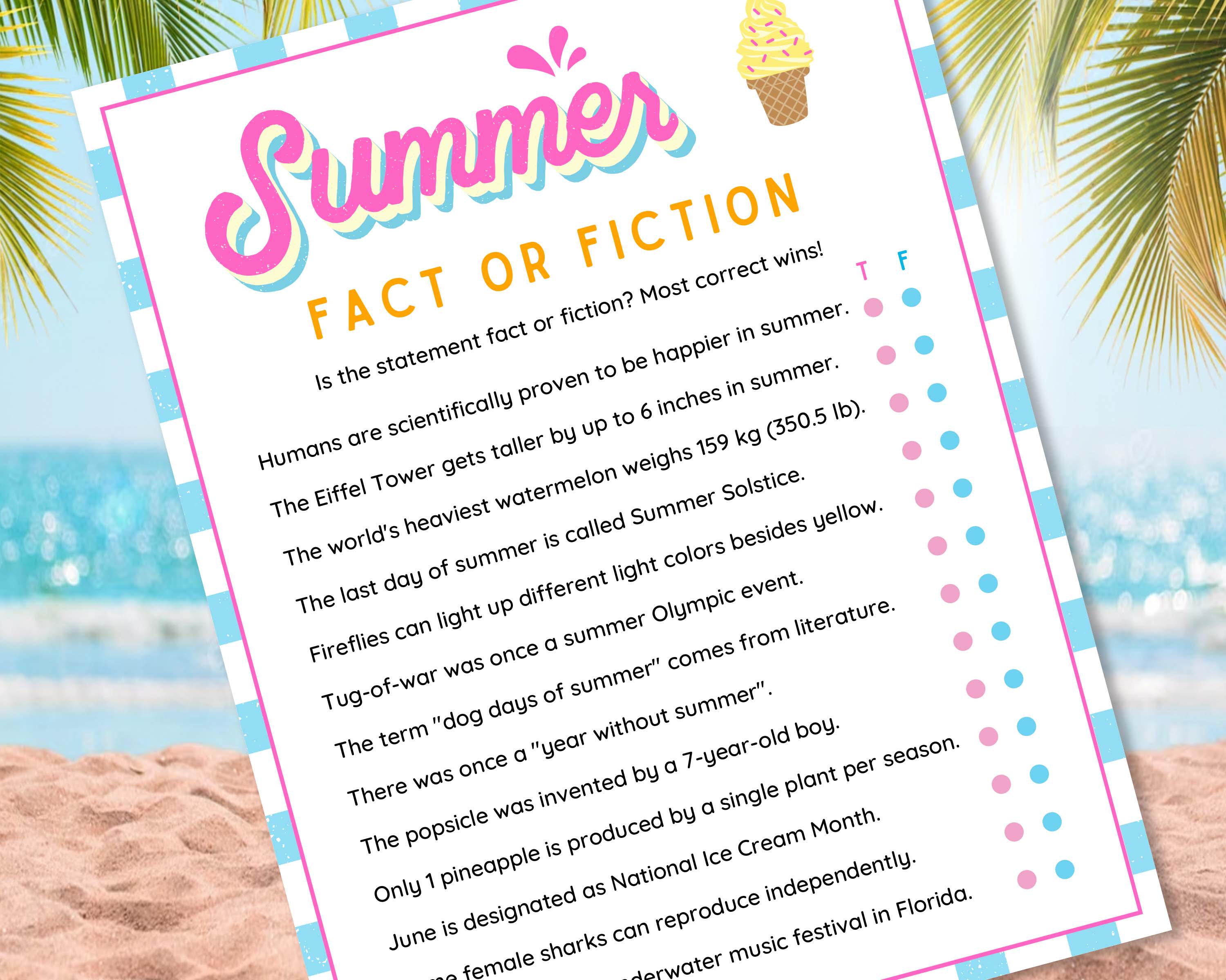 Summer Fact or Fiction Summer Game Summer Activities for Kids, Adult ...