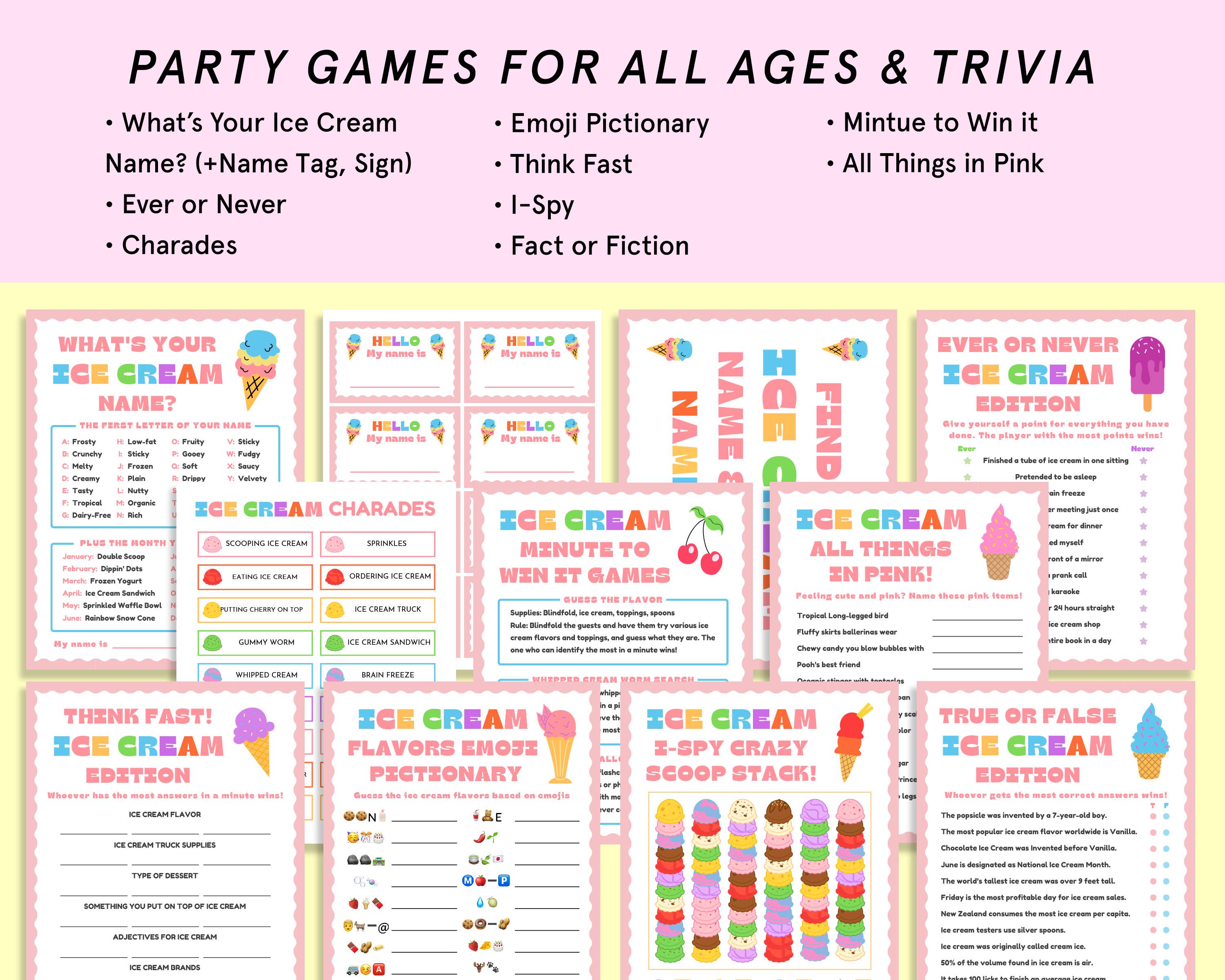 Ice Cream Party Games Ice Cream Games Summer Games Icecream Social Activities for Kids Family ...
