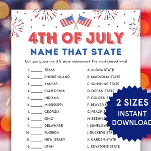 4th of July Name That State Fourth of July Party Games 4th of July ...