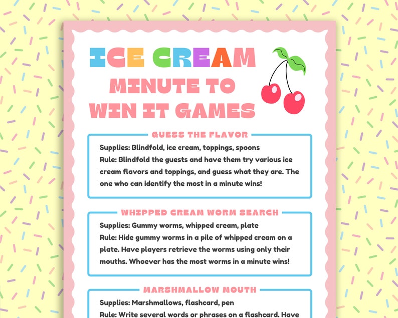 Ice Cream Minute to Win It Summer Activities for Kids Birthday Games ...