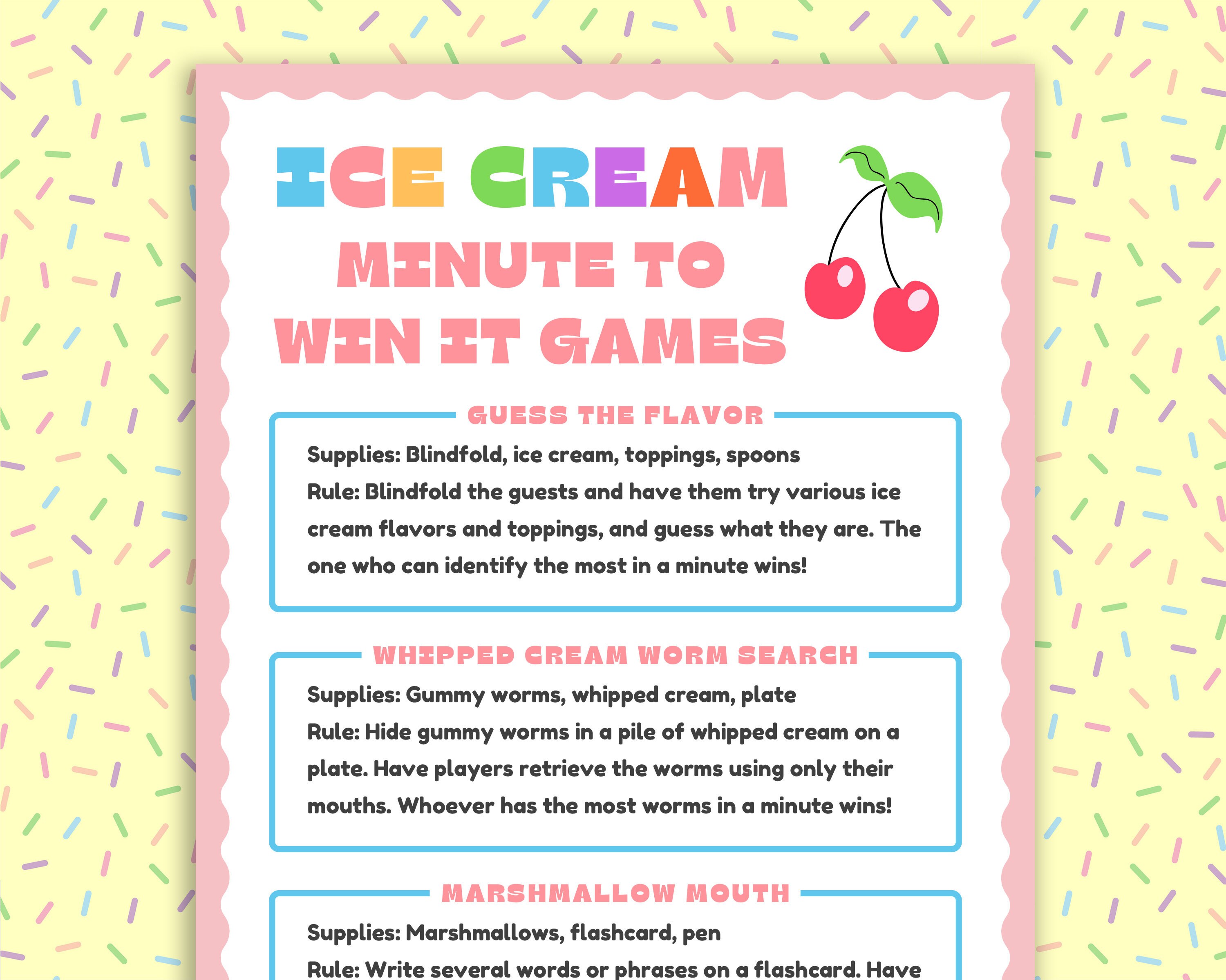 Ice Cream Minute to Win It Summer Activities for Kids Birthday Games ...