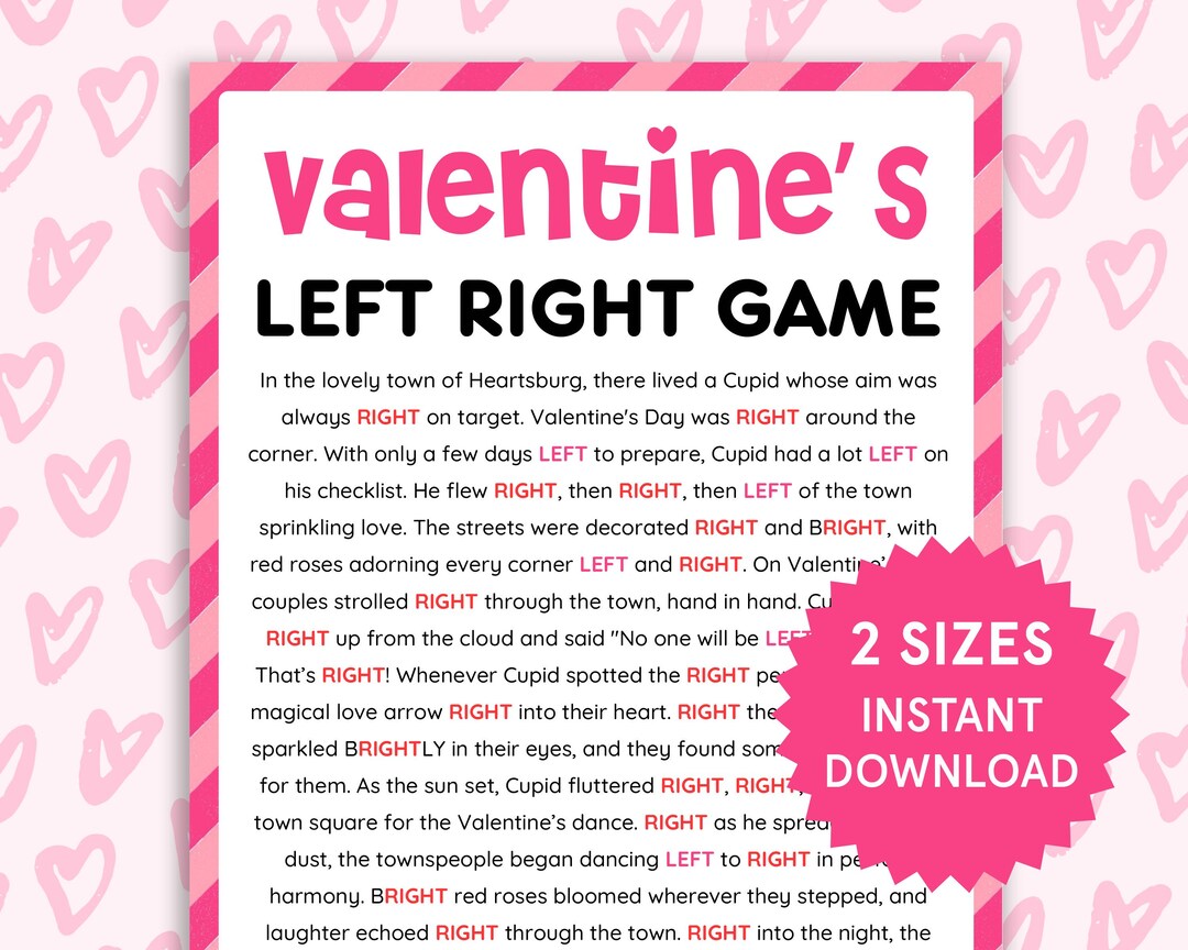 Valentines Day Left Right Game Printable Valentines Left Right Poem ...