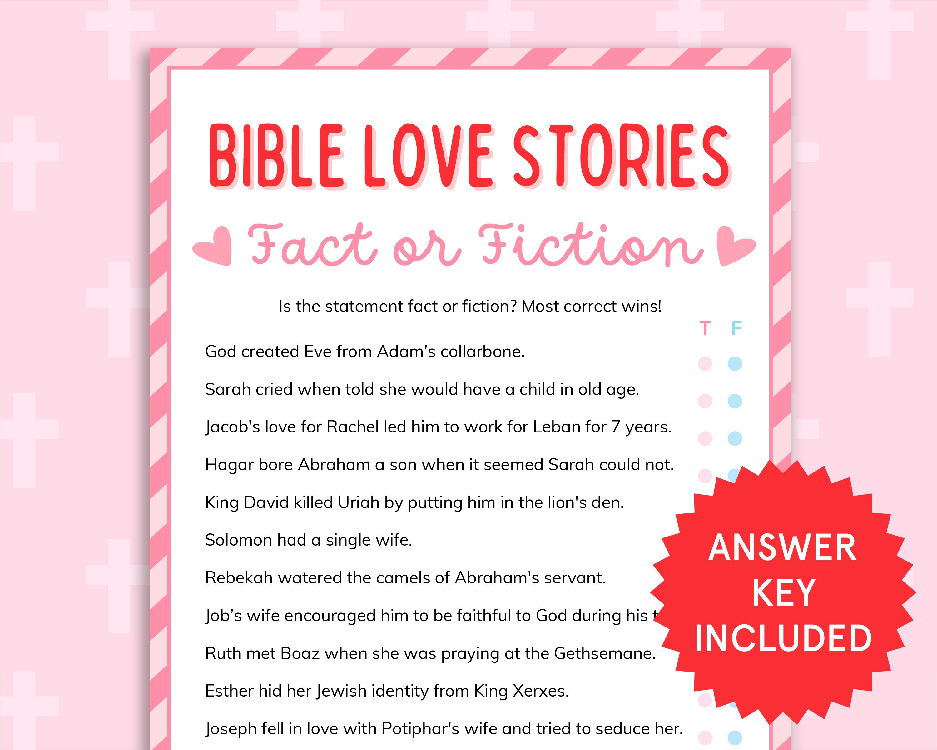 Bible Couples Fact or Fiction Game Bible Trivia Game for Kids, Adults ...