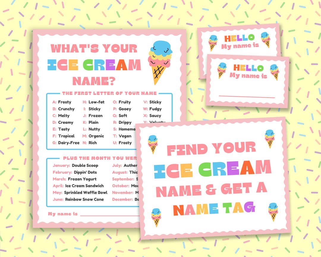 What's Your Ice Cream Name, Name Tags, Sign Summer Activities for Kids ...
