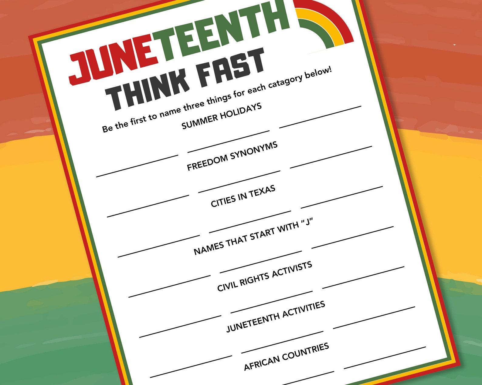 Juneteenth Think Fast Juneteenth Games for Kids Family Juneteenth ...