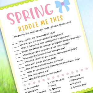 Spring Riddle Me This Game Printable Spring Activities for Kids, Family ...