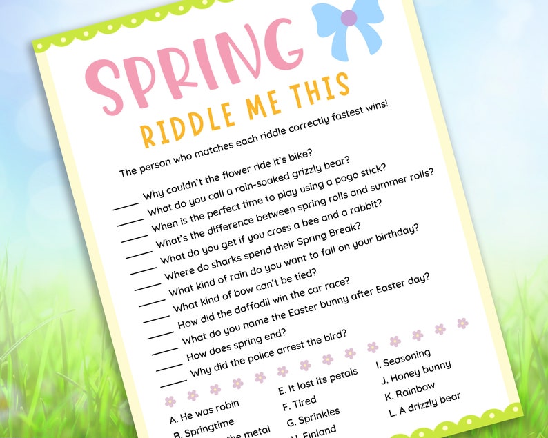 Spring Riddle Me This Game Printable Spring Activities for Kids, Family ...