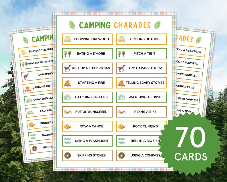 Camping Charades Camping Activities for Kids & Adults Camping Birthday ...