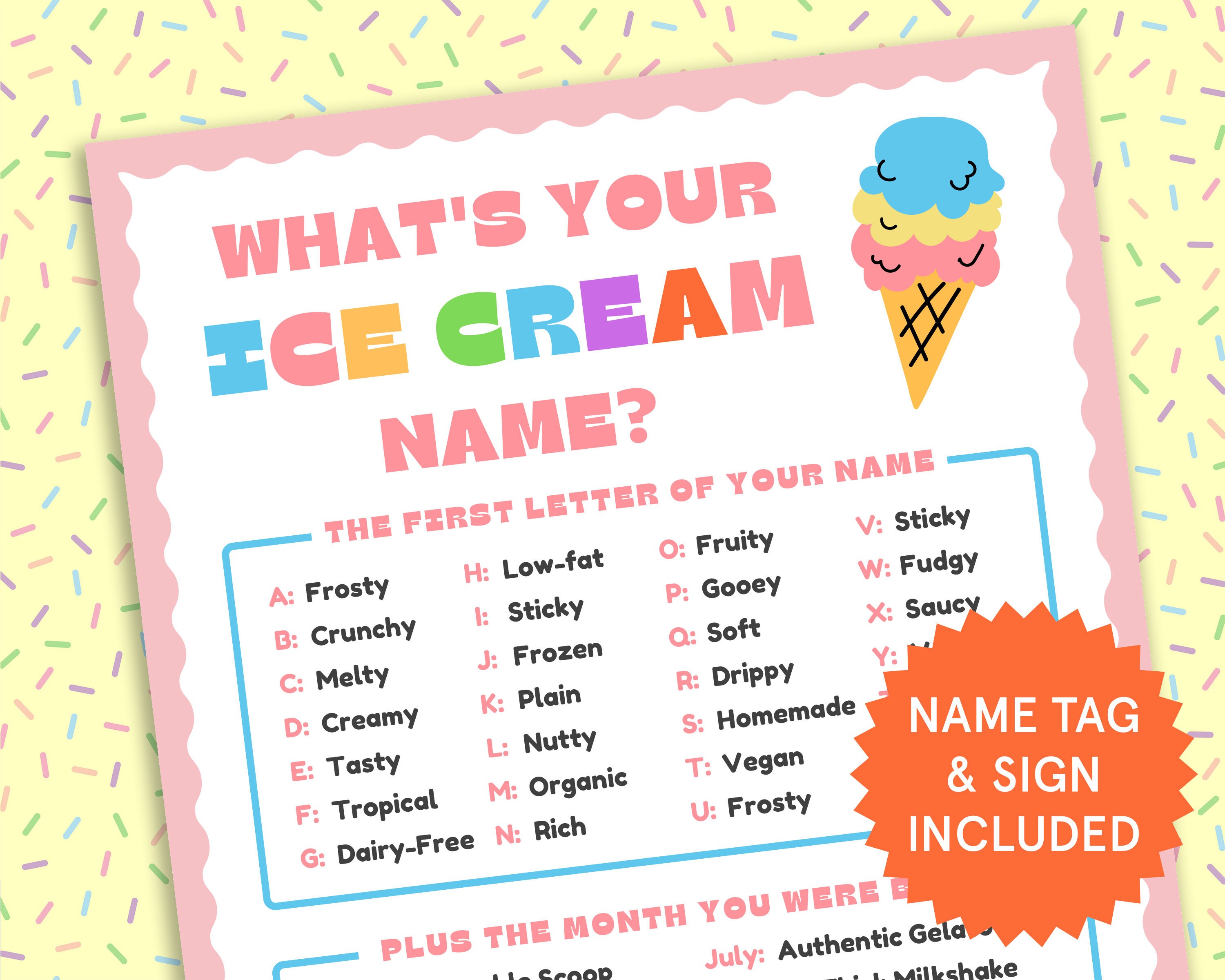 What's Your Ice Cream Name, Name Tags, Sign Summer Activities for Kids ...