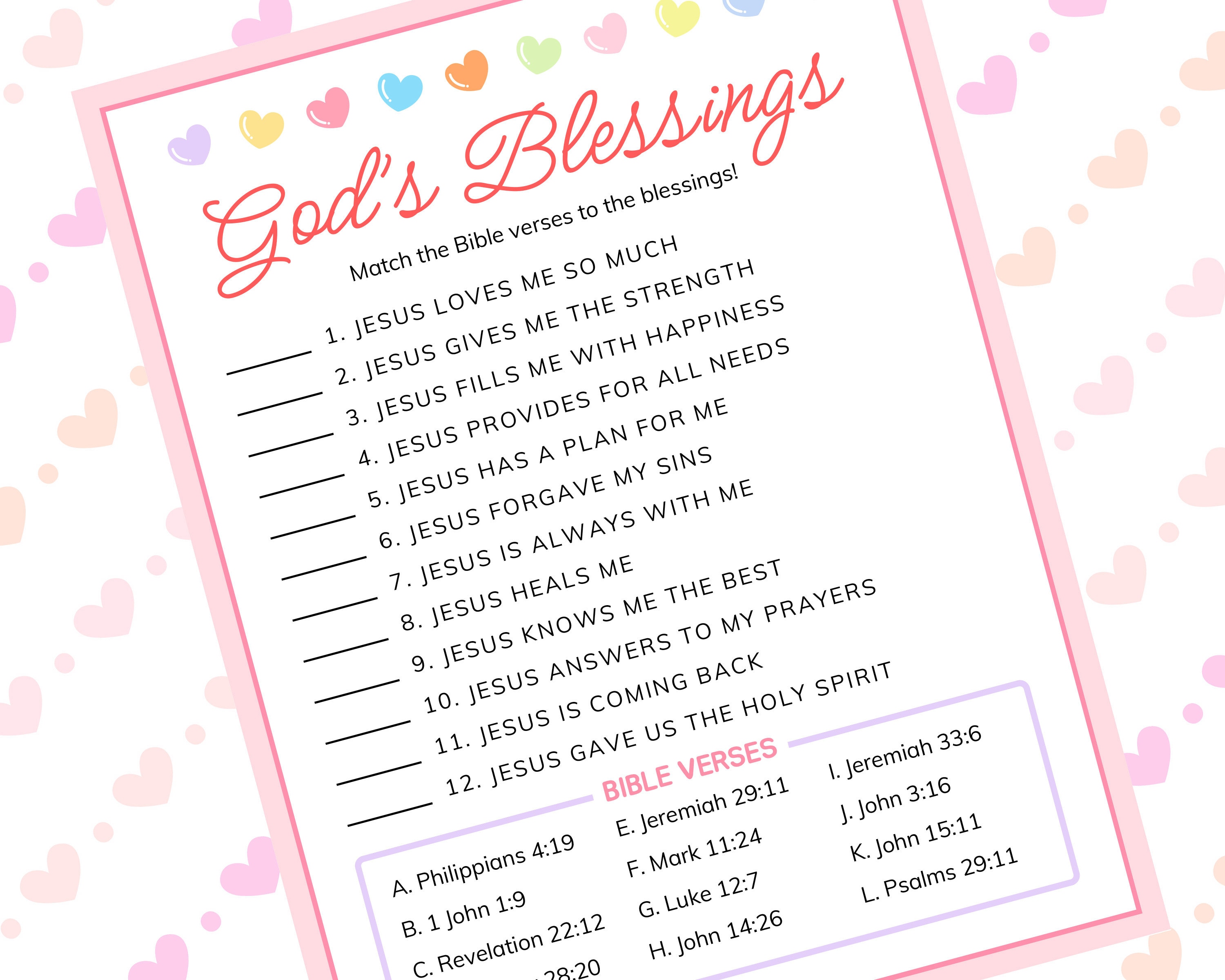 Gods Blessings Bible Match Game Bible Love Games for Kids, Adults ...