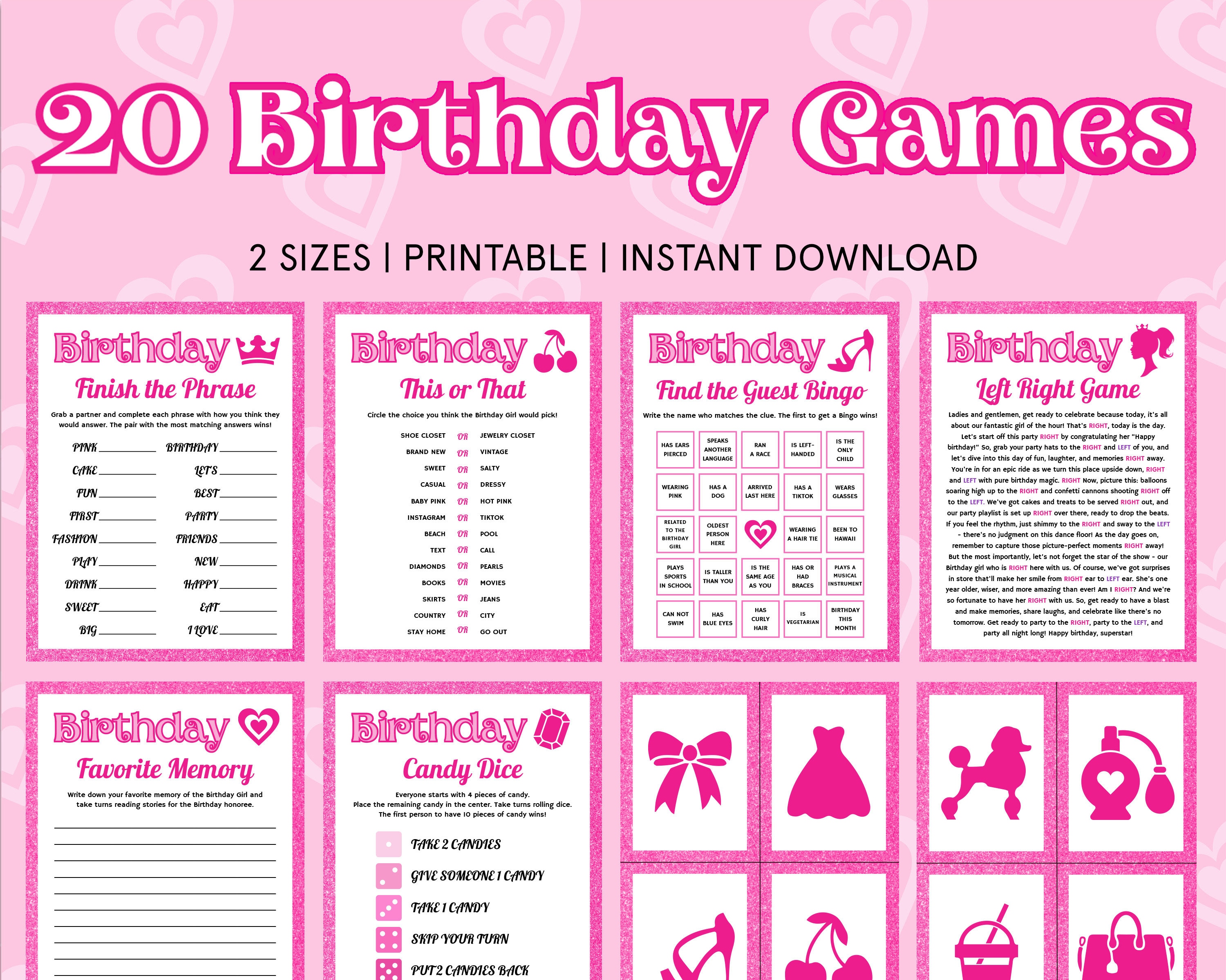 Birthday Games Bundle for Girls Pink Birthday Games for Kids, Teens ...