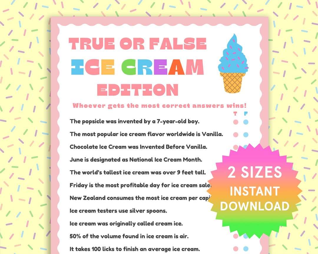 Ice Cream Fact or Fiction Ice Cream Party Games Kids Birthday Games Fun ...