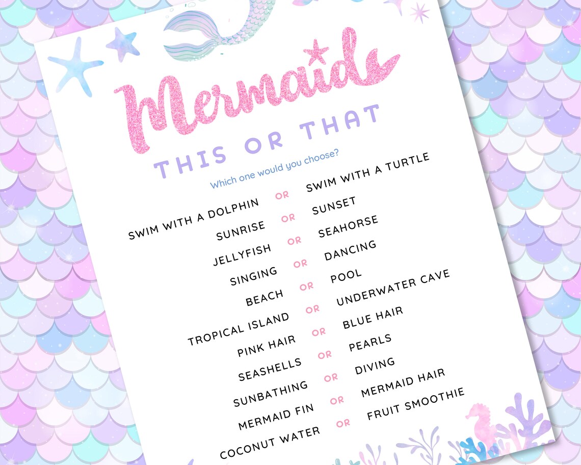 Mermaid This or That Mermaid Party Game Tween Girls Birthday Party ...