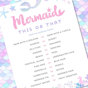Mermaid This or That Mermaid Party Game Tween Girls Birthday Party ...