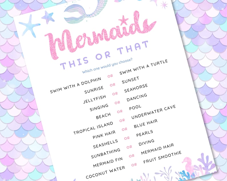 Mermaid This or That Mermaid Party Game Tween Girls Birthday Party ...
