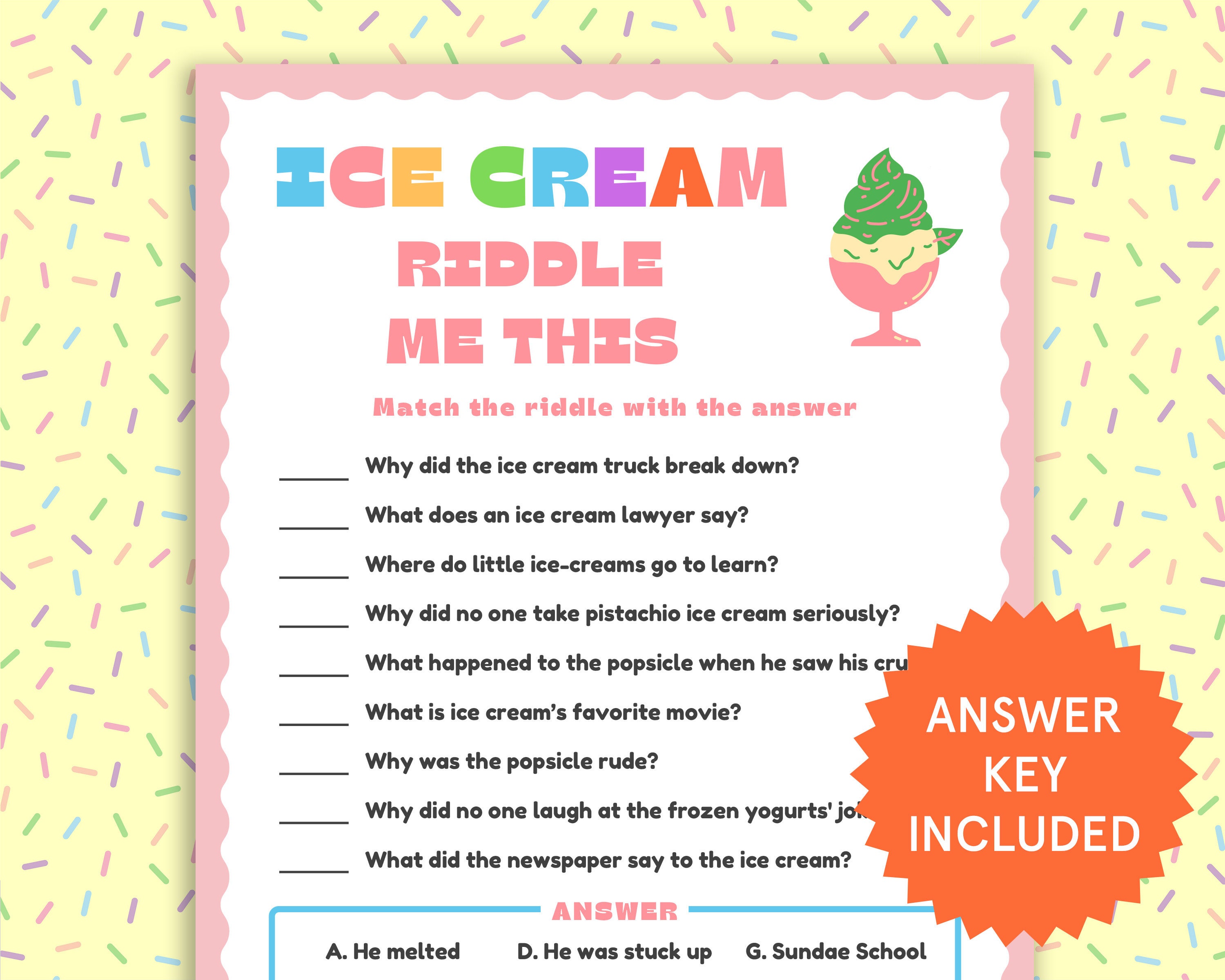 Ice Cream Riddle Me This Ice Cream Birthday Fun Summer - Etsy