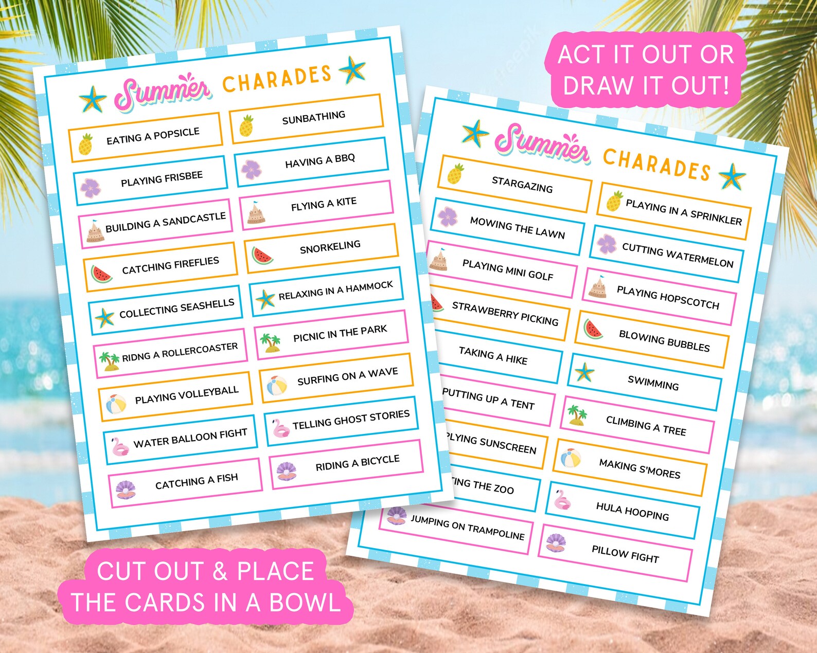 Summer Charades Summer Games Family Summer Activities for Kids, Adult ...