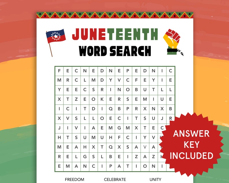 Juneteenth Word Search Juneteenth Games Juneteenth - Etsy