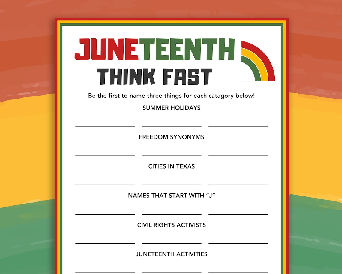 Juneteenth Think Fast Juneteenth Games for Kids Family Juneteenth ...