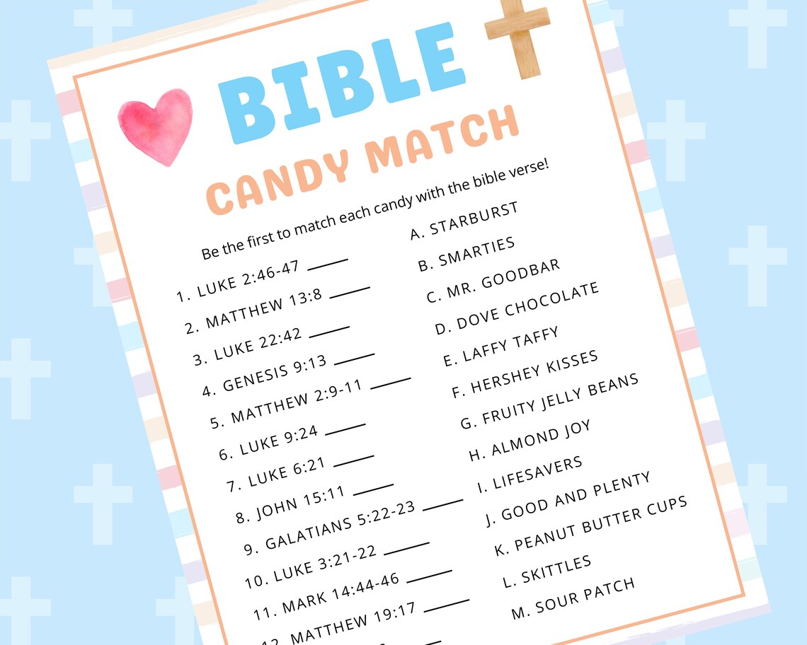 Bible Candy Match Bible Games for Kids, Adults Easter Sunday School ...