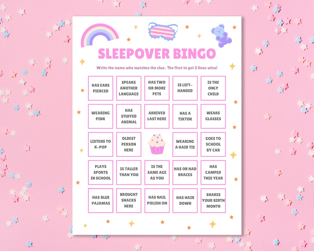 Sleepover Bingo | Slumber Party Find the Guest Bingo | Slumber Party ...