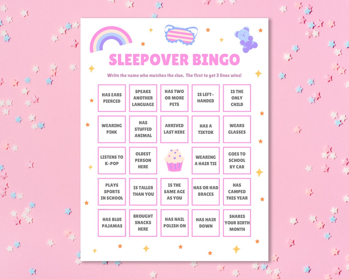 Sleepover Bingo | Slumber Party Find the Guest Bingo | Slumber Party ...
