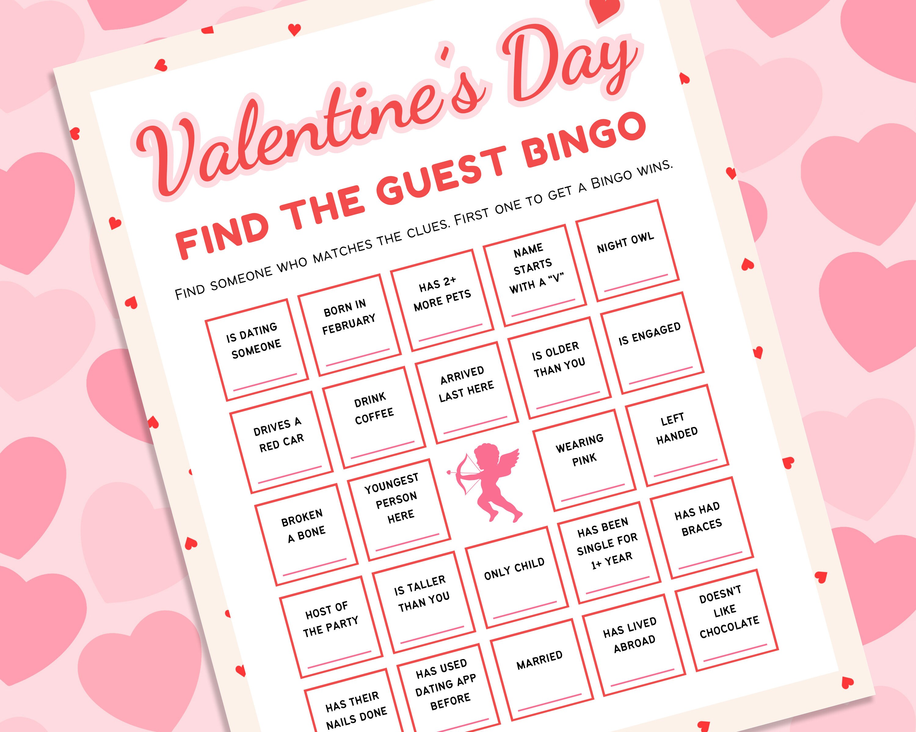 Valentines Day Find the Guest Bingo Fun Valentines Games for Adults ...
