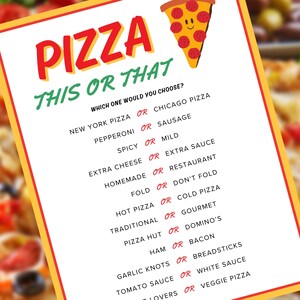 Pizza This or That Game Printable Pizza Party Game for Kids Adults ...