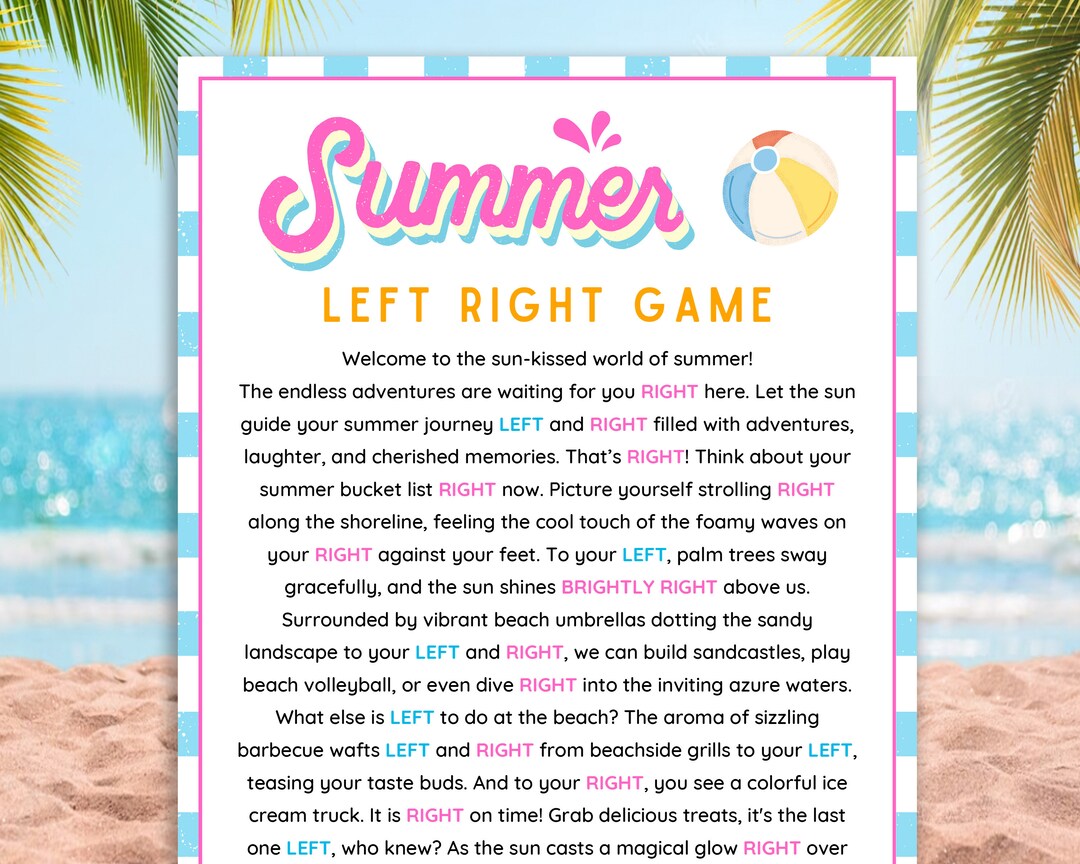 Summer Left Right Game Summer Games for Kids, Family Summer Left Right ...