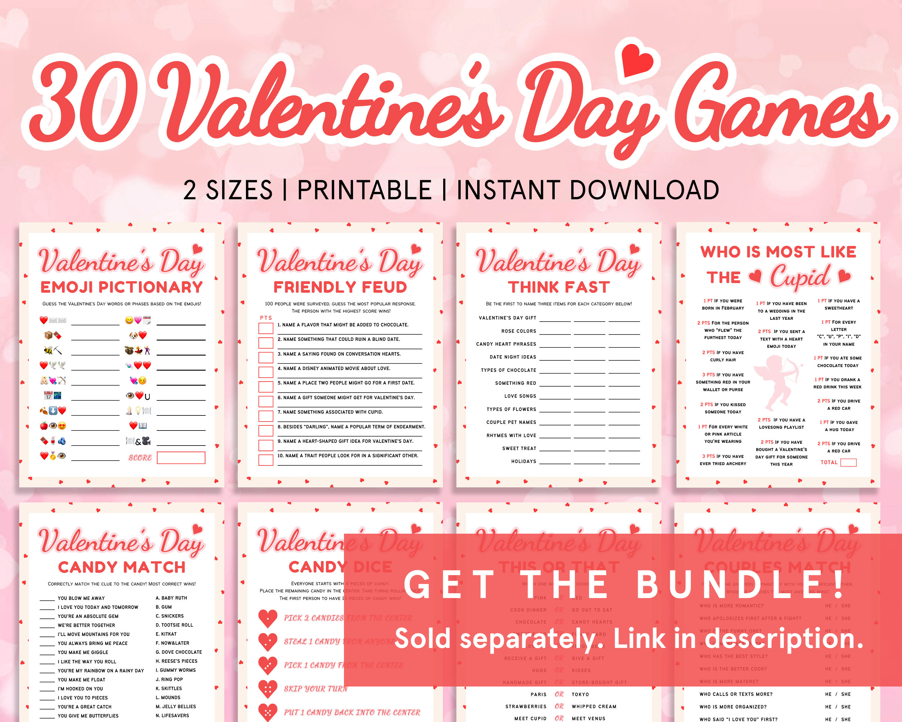 Valentines Day Candy Match Game Valentines Day Printable Games Fun ...