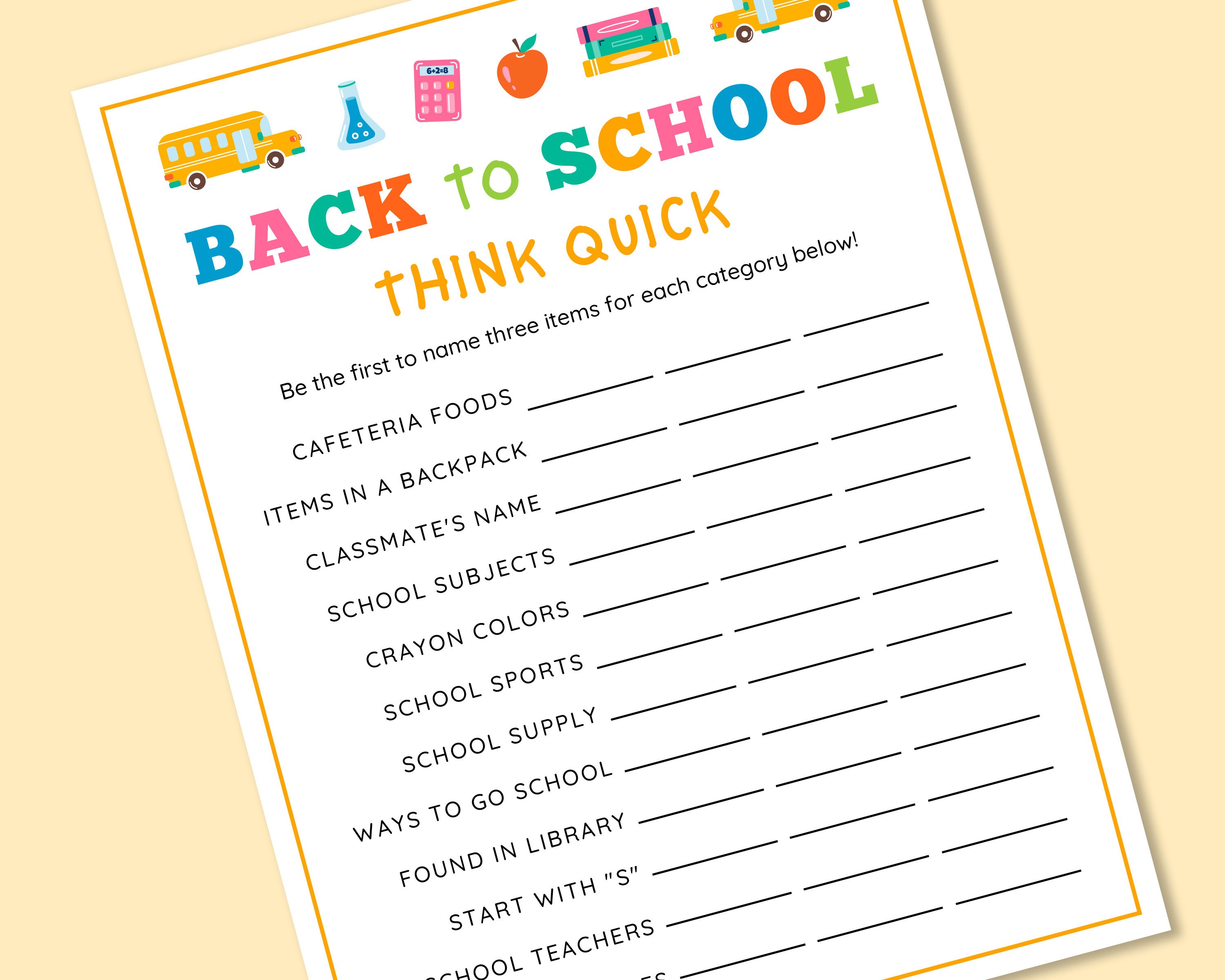 Back to School Think Quick Think Fast Back to School Trivia Games ...