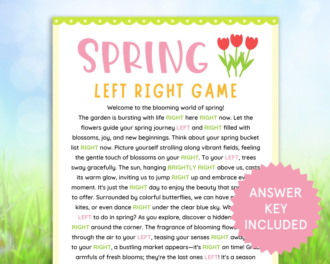 Spring Left Right Game Printable Spring Games Spring Activities for ...
