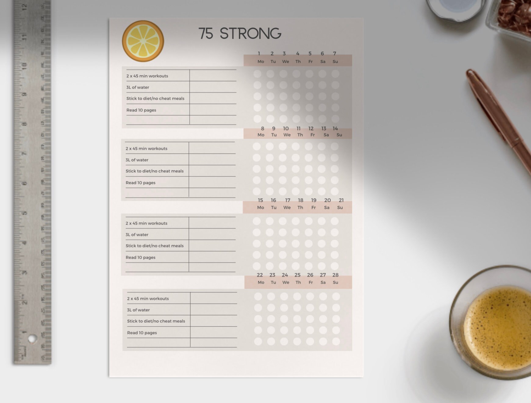 75 Strong Challenge Tracker Habit Tracker Fitness Challenge - Etsy